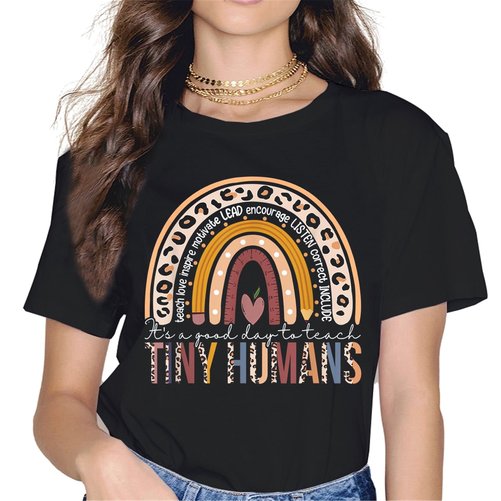 TINY HUMANS Leopard print rainbow pattern Short T-shirt - Walmart.com