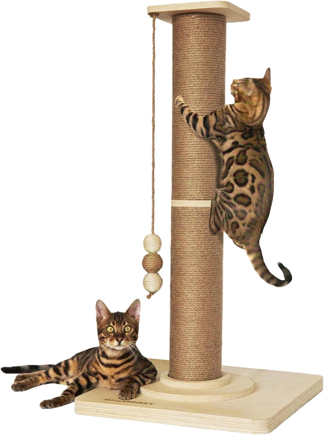 TINYBEAST Wooden Cat Scratching Post, Sturdy 35'' Tall Natural Sisal ...