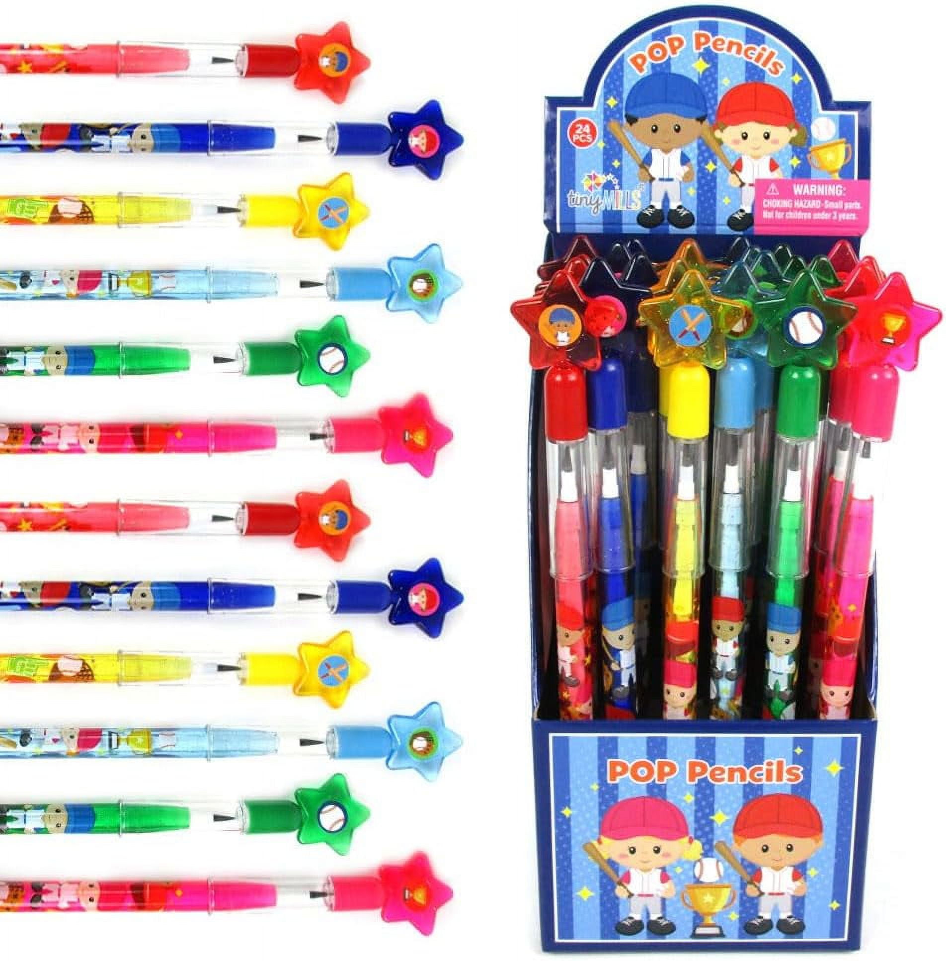 Tinymills Baseball Stackable Push Pencils Party Favors with Erasers, 24 ...