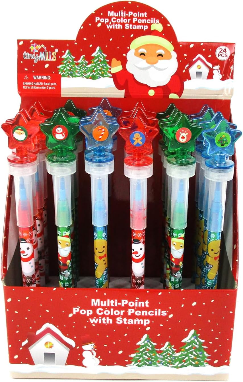 TINYMILLS 24 Pcs 2 in 1 Stackable Crayon with Stamp, Xmas Party Favors ...