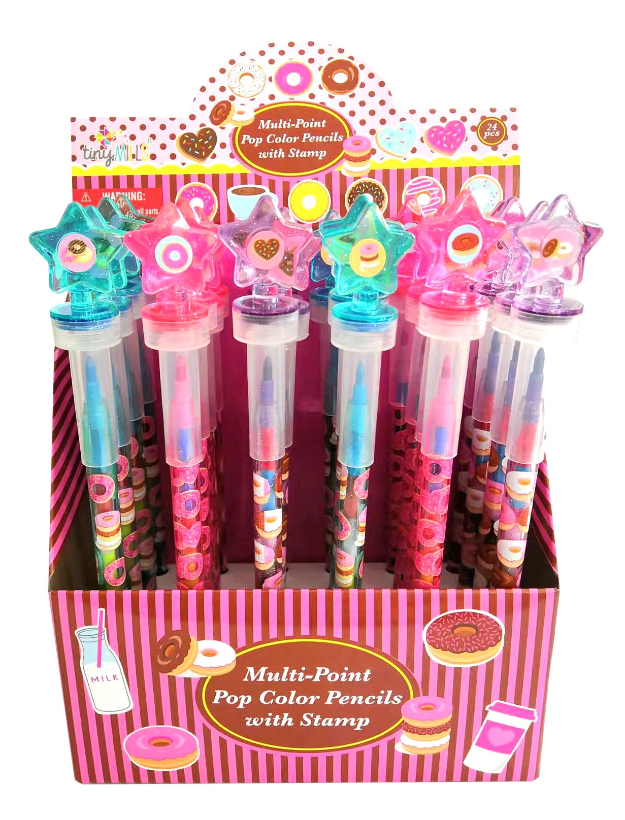 TINYMILLS 24 Pcs Donuts Pop Color Pencils with Stamper for Arts ...