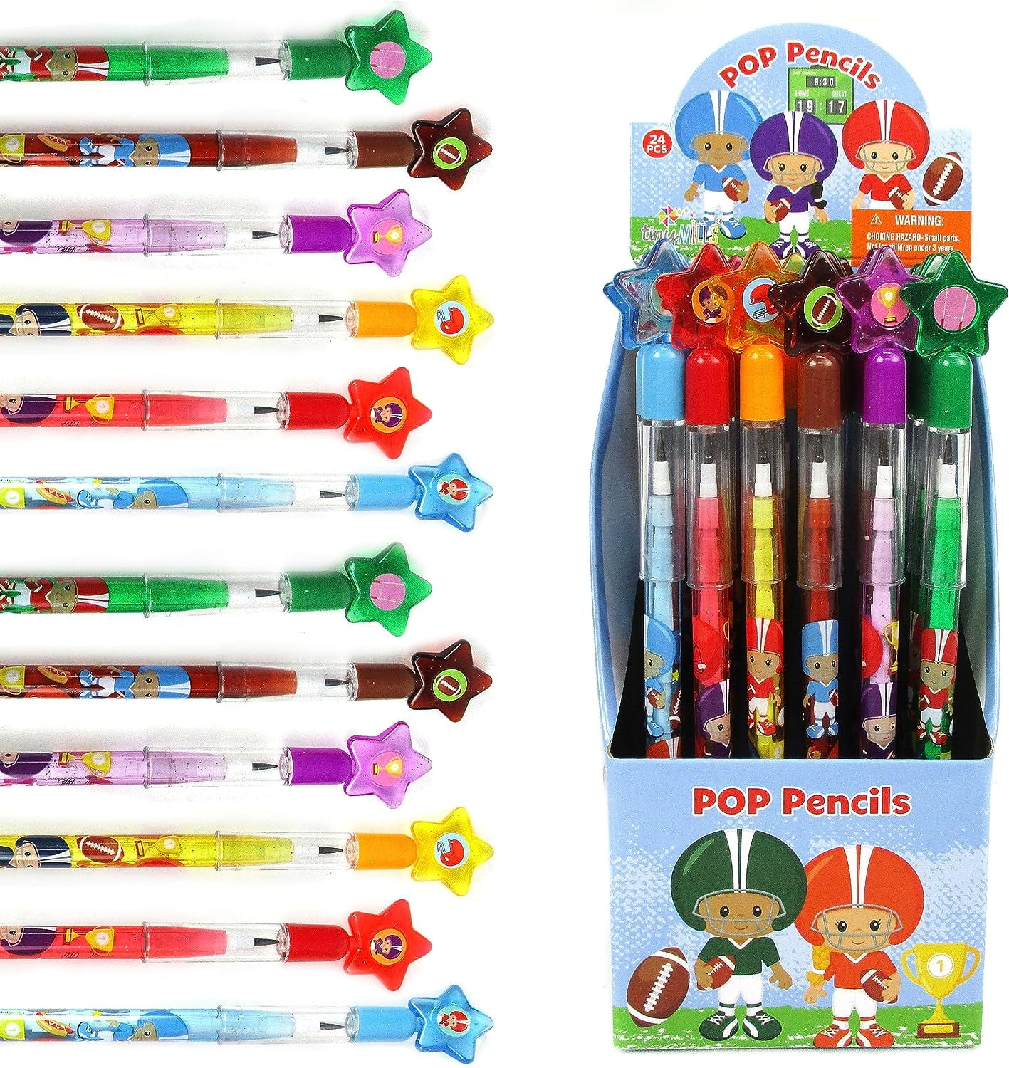 Tinymills 24-Pack Football Push Pencils with Erasers for Kids Party ...