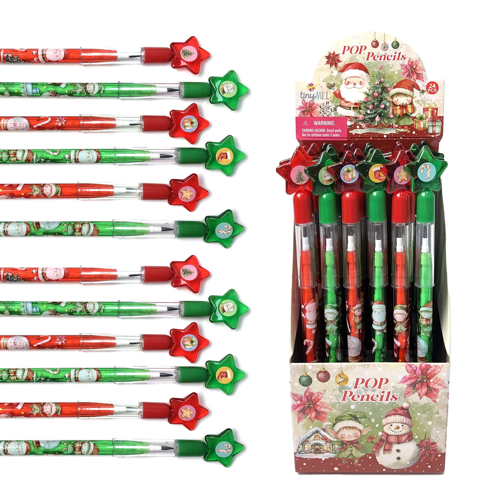 TINYMILLS Christmas Pop Pencils, 24 Pack Holiday Mechanical Pencils ...