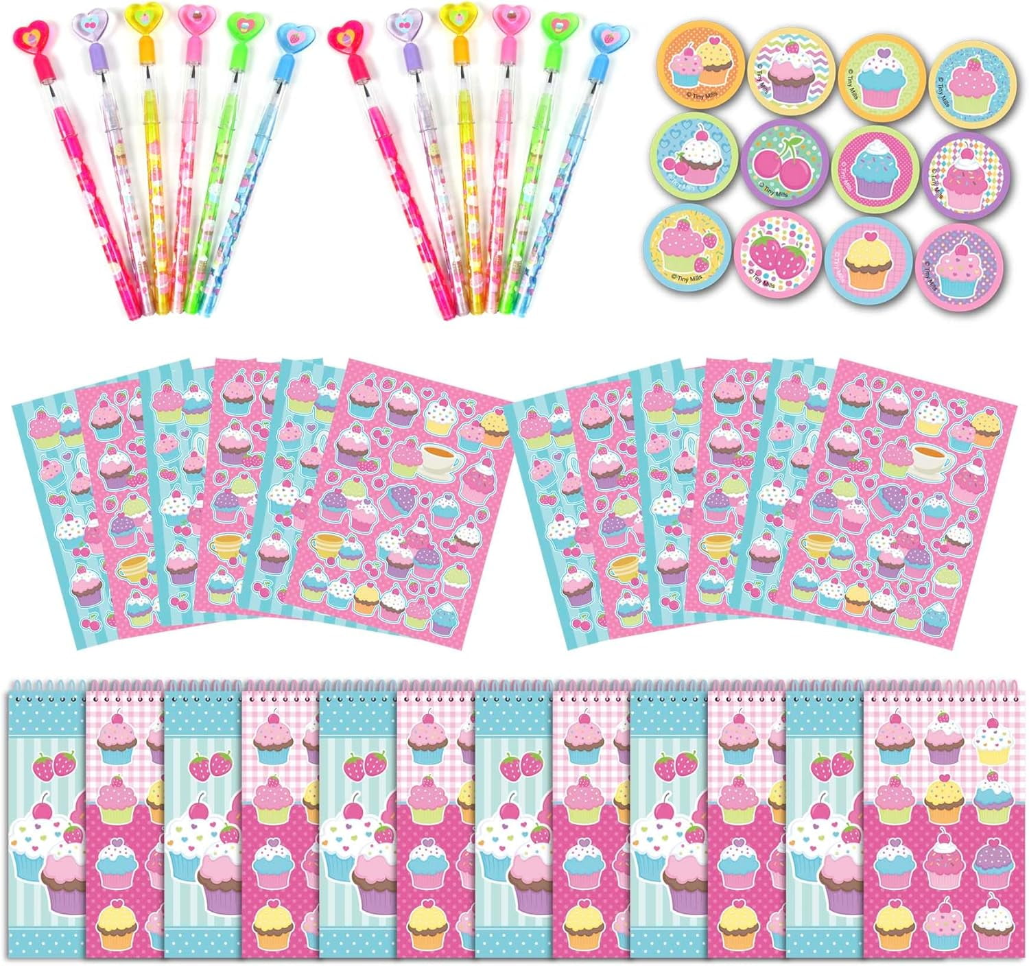 TINYMILLS Cupcake Birthday Party Favor Set (12 stackable pencils, 12 ...