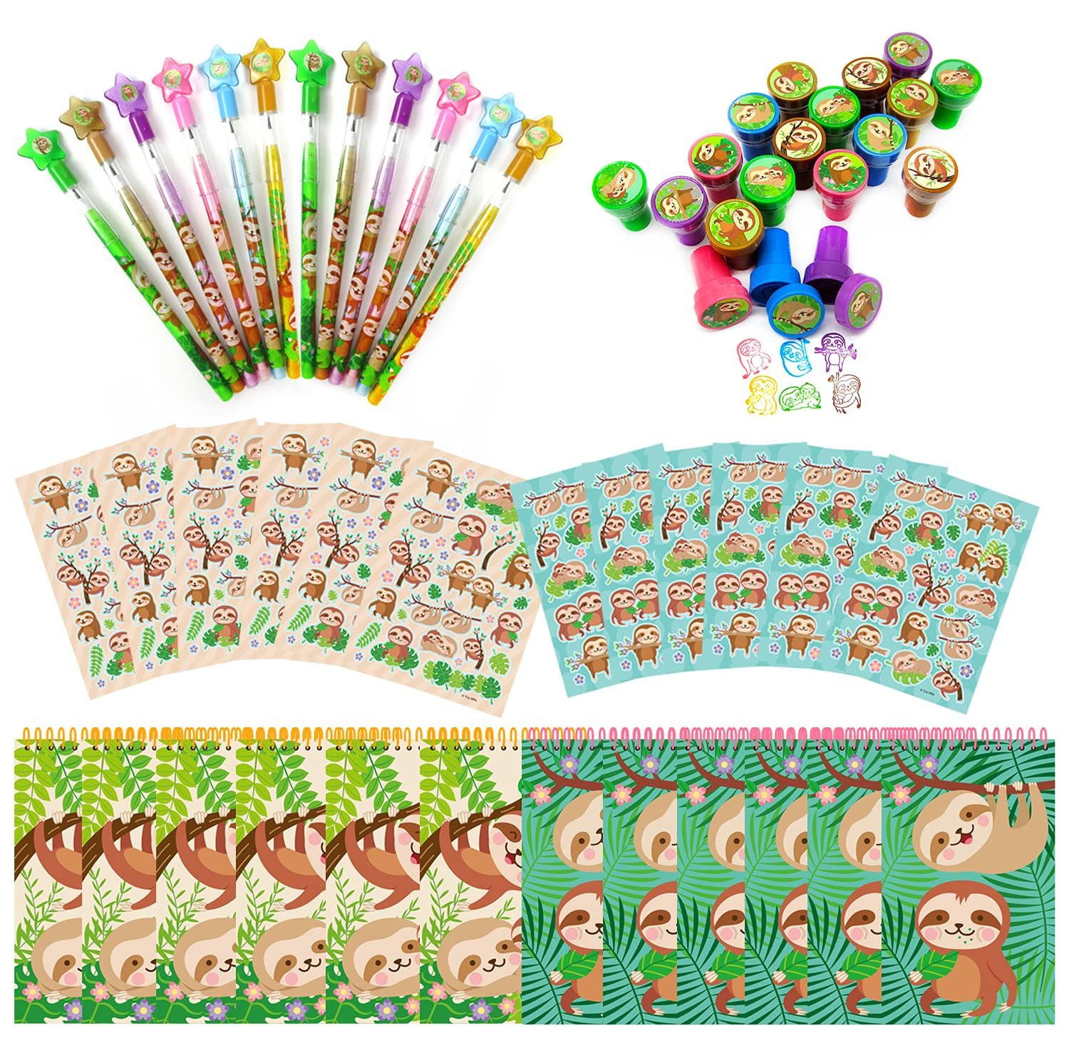 TINYMILLS Sloth Birthday Party Favor Set (12 multi-point pencils, 12 ...
