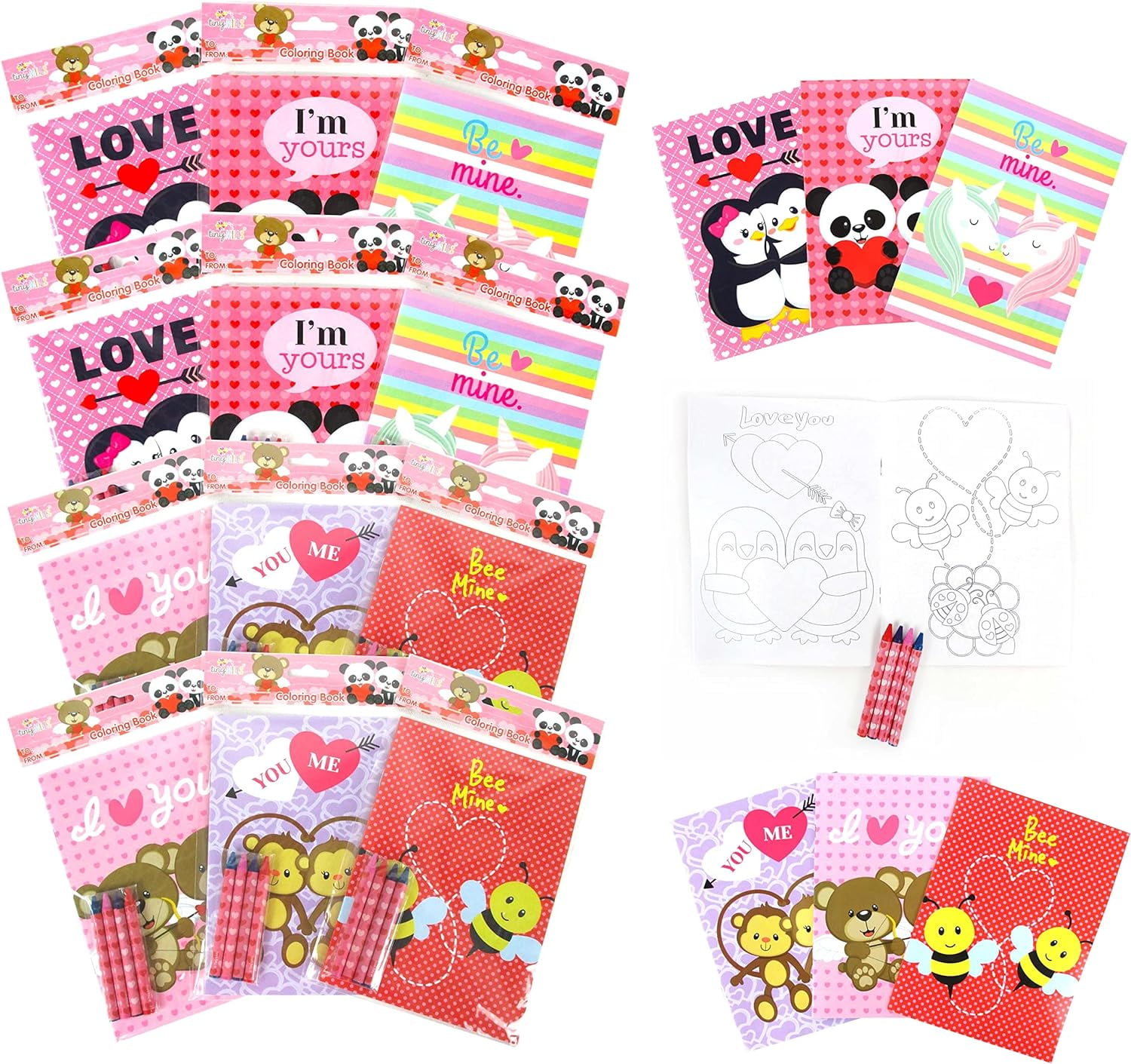 TINYMILLS Valentine's Day Coloring Book and Crayon Set for Kids Party ...