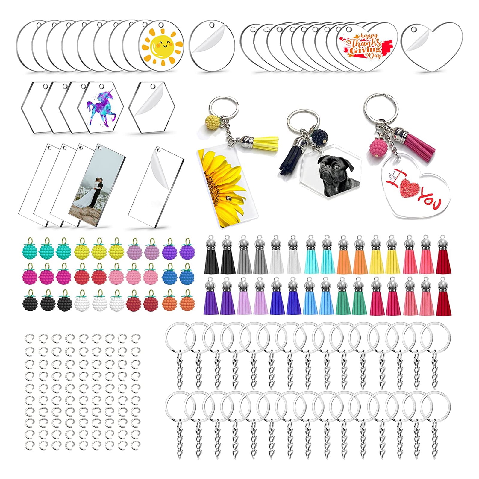 TINYSOME 210Pcs Acrylic Keychain Blanks Kit DIY Keychain Kit for Vinyl ...