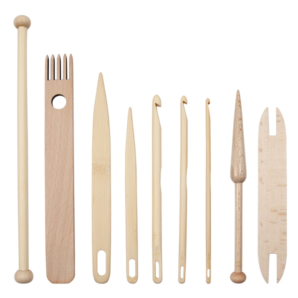 TINYSOME 9 Pcs/Set Wood Hand Weaving 100m Tools Wooden Crochet Weaving ...