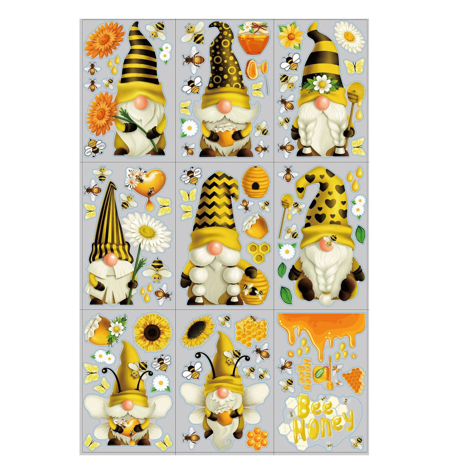 TINYSOME 9pcs Bee Window Clings Spring Summer Gnome Honey Wall Sticker ...