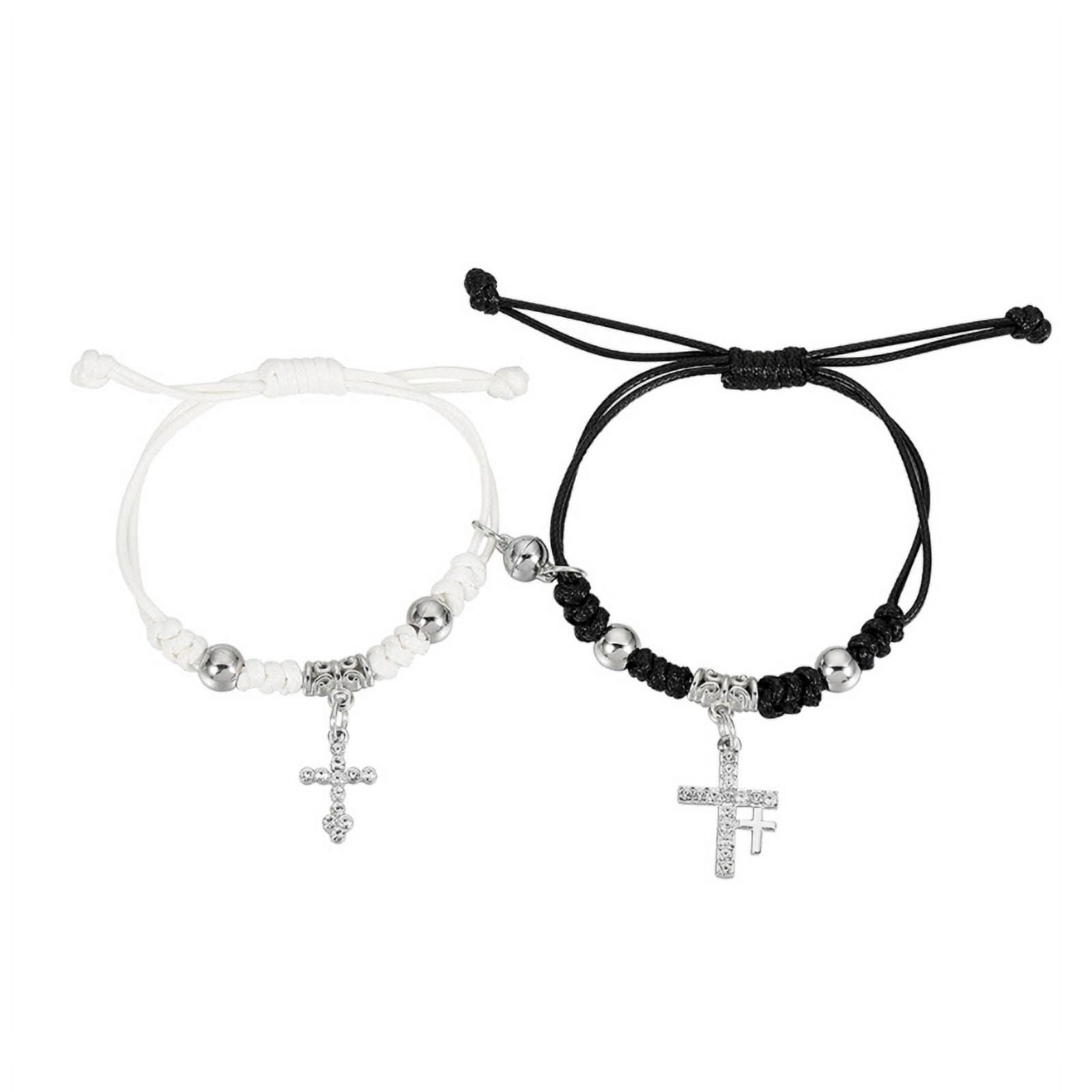 TINYSOME Cross Pendant Couple Bracelets Magnetic Braided Wrist Chain ...