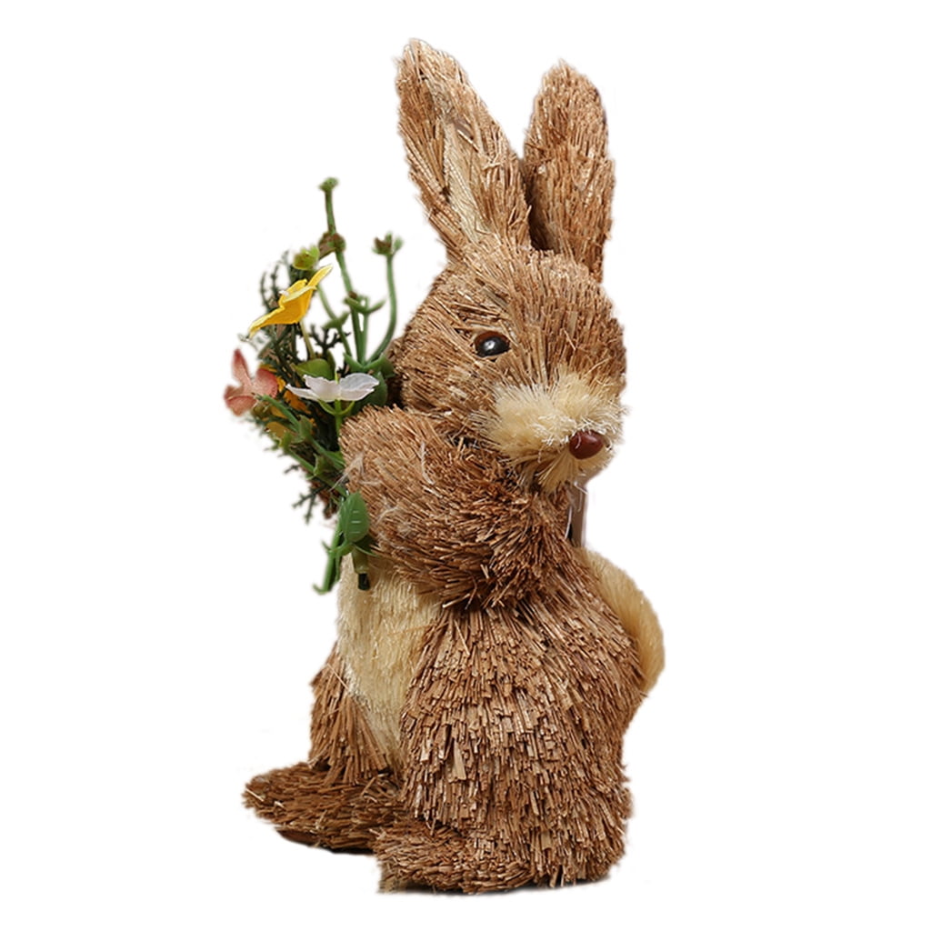 TINYSOME Cute Straw Rabbit Easter Decorations Lifelike Handmade Woven ...