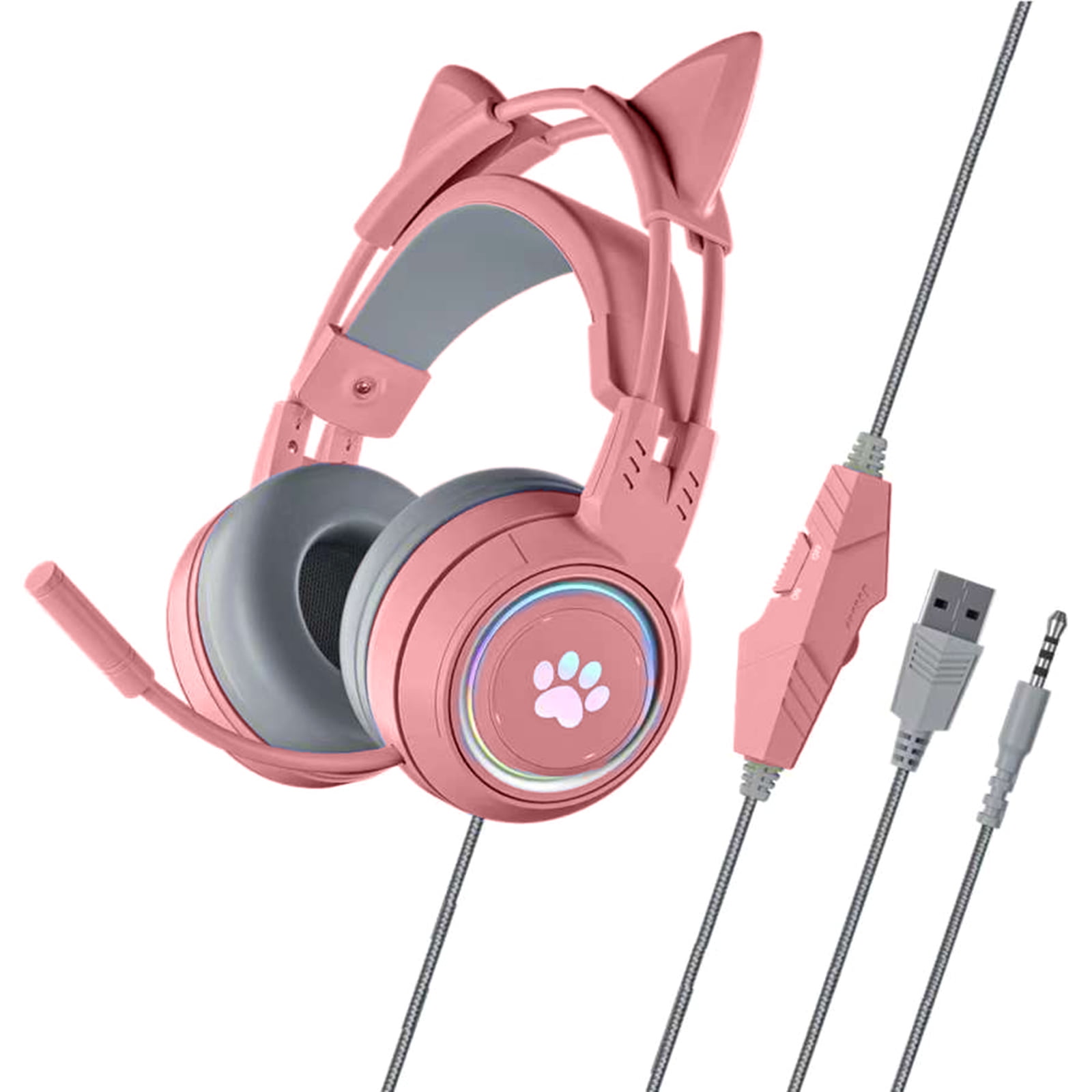 TINYSOME G25 Removable Illuminated Cat Ear Wired USB Gaming Headset for ...