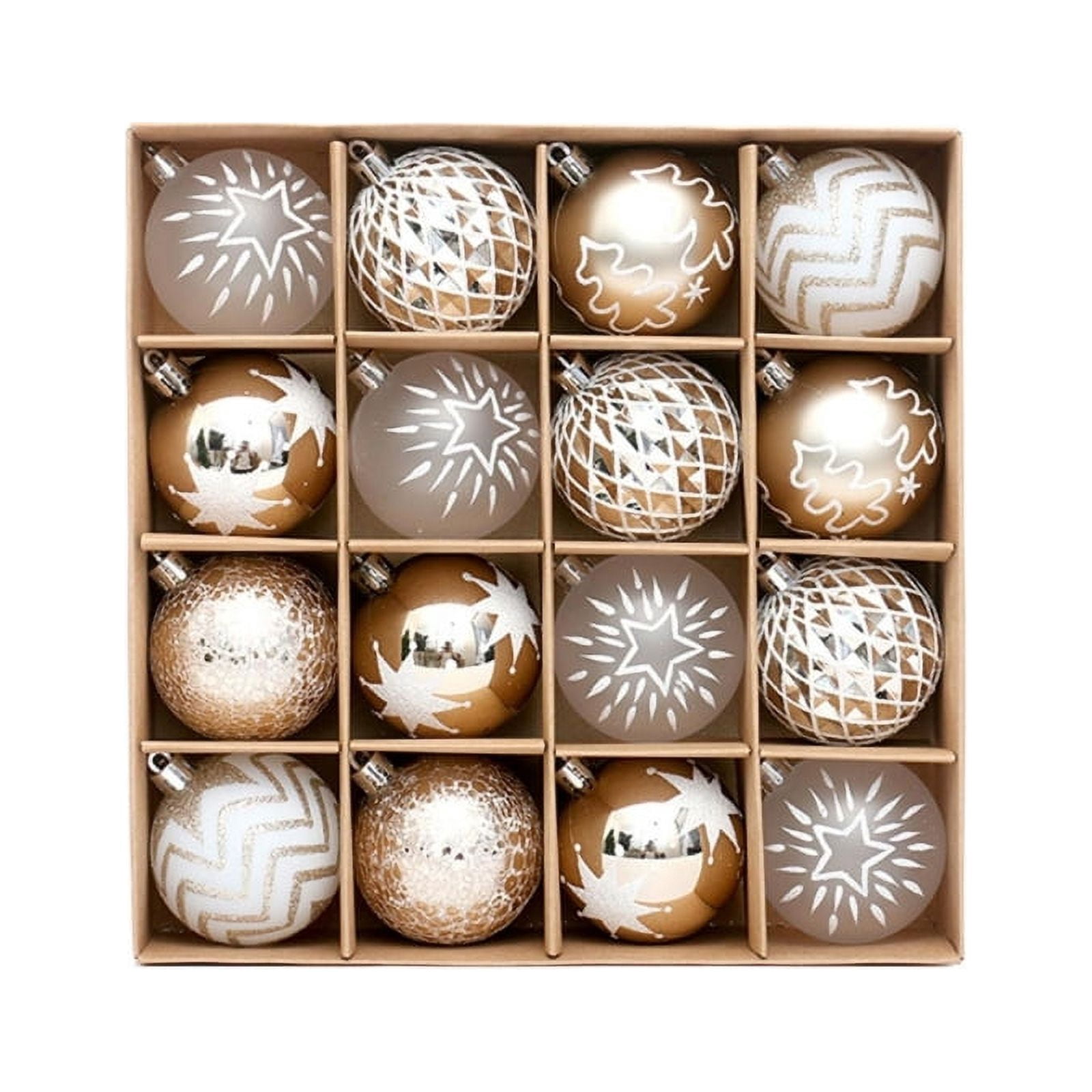 TINYSOME Pack of 16 Shatterproof Champagne Gold White Christmas Bauble ...