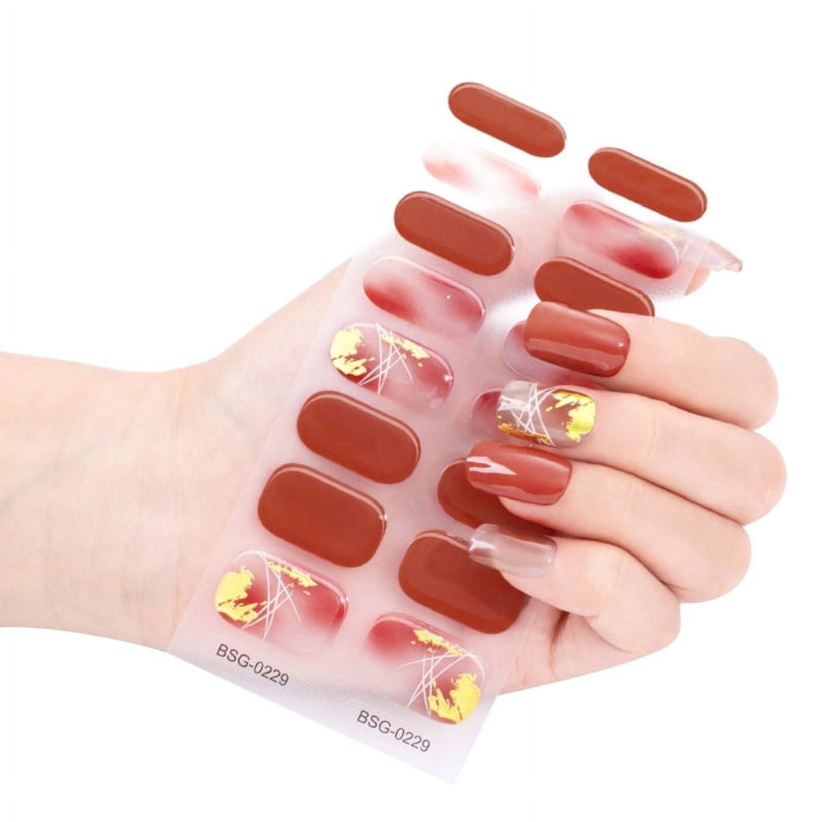 TINYSOME Semicured Gel Nail Stickers UV/LED Lamp Required 16Pcs Gel ...