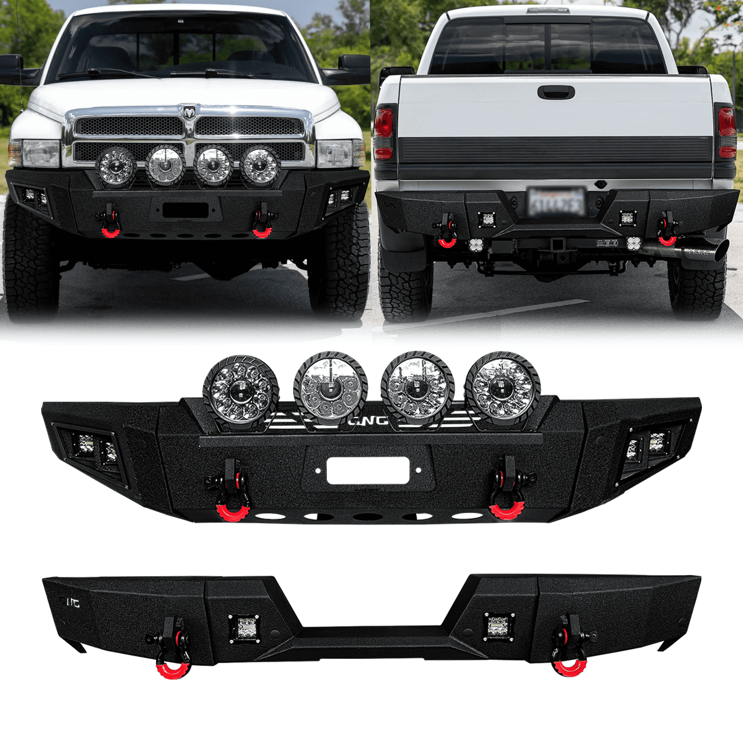 TIOYAR For 1994-2001 Dodge Ram 1500 Steel Front and Rear Bumper With ...