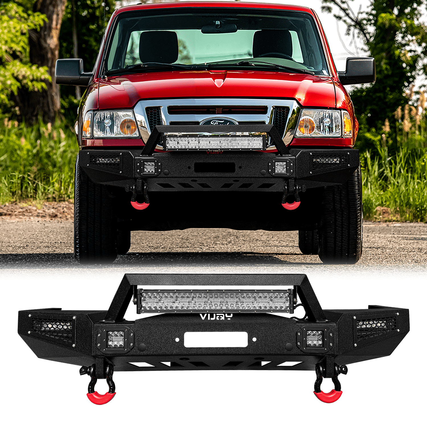TIOYAR For 1998-2012 Ford Ranger Steel Front Bumper With Winch Plate ...