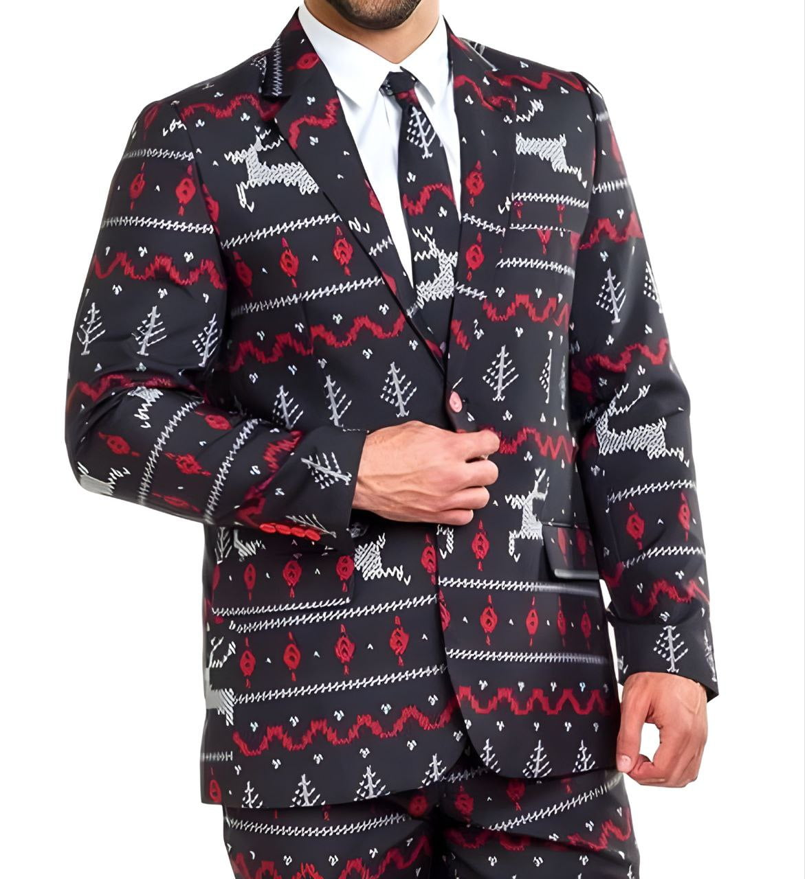 TIPSY ELVES Men's The Rage Deer Blazer With Tie Set, Black, 38 ...