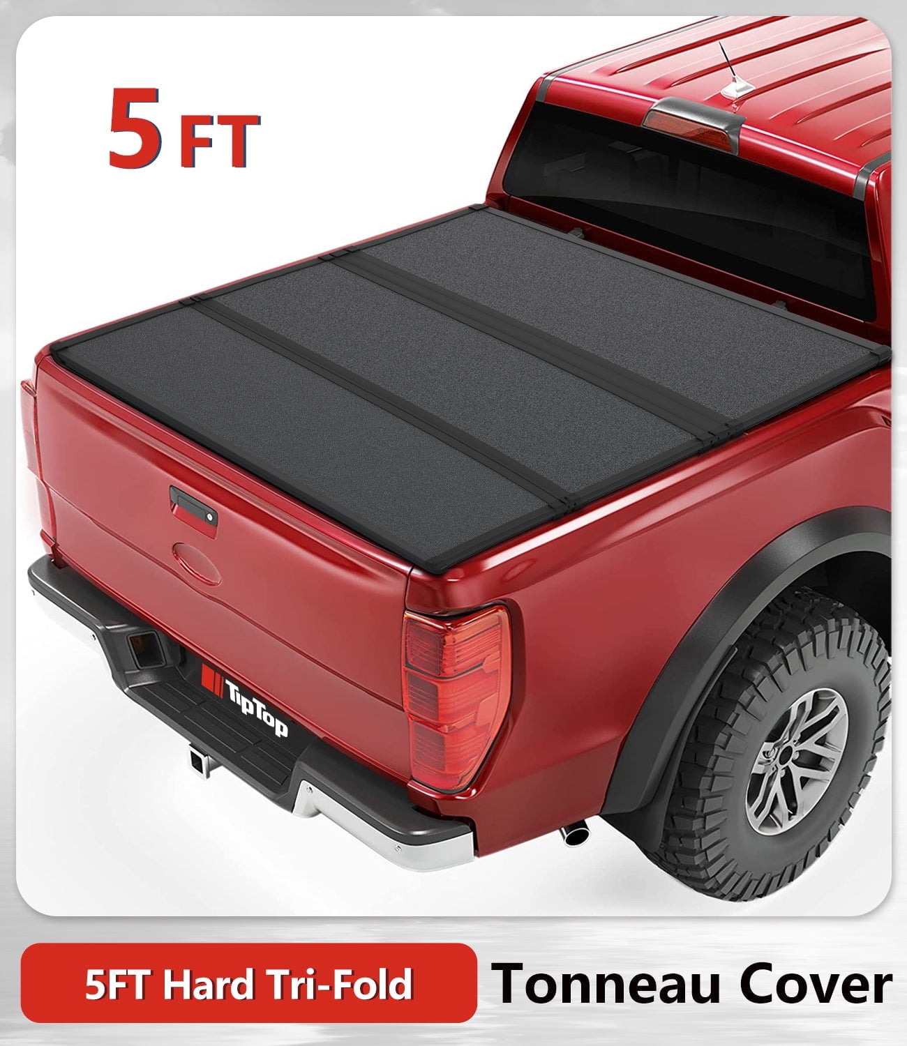 TIPTOP Tri-Fold Hard Tonneau Cover Truck Bed FRP On Top For 2019-2024 Ranger 5ft Bed (61 ...