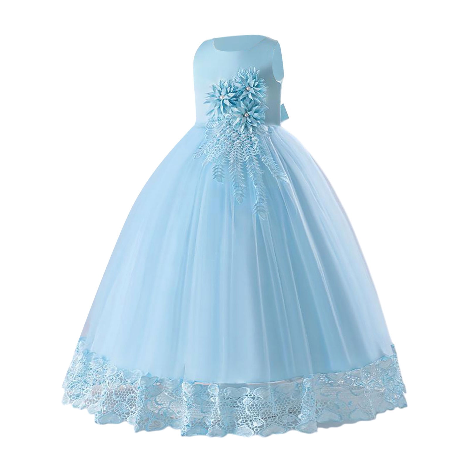 TIREOW Girls Maxi Gown Dress Sleeveless Mesh Tulle Puffy Princess Dress ...