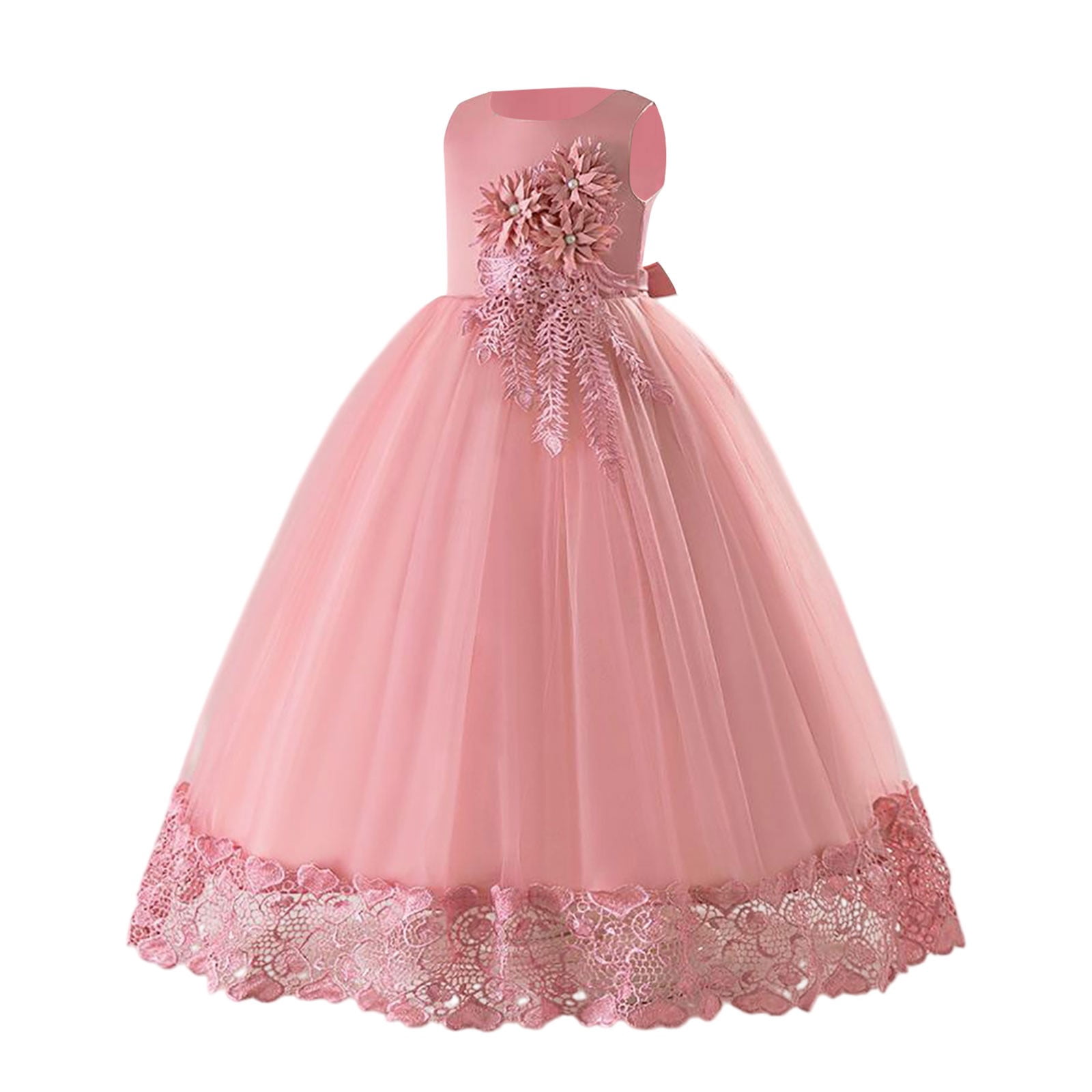 TIREOW Girls Maxi Gown Dress Sleeveless Mesh Tulle Puffy Princess Dress ...
