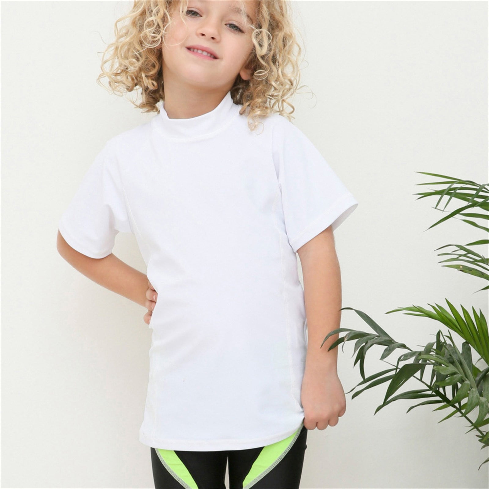 TIREOW Kids Boys Turtleneck Swim Shirts Short Sleeve Rash Guard Beach ...