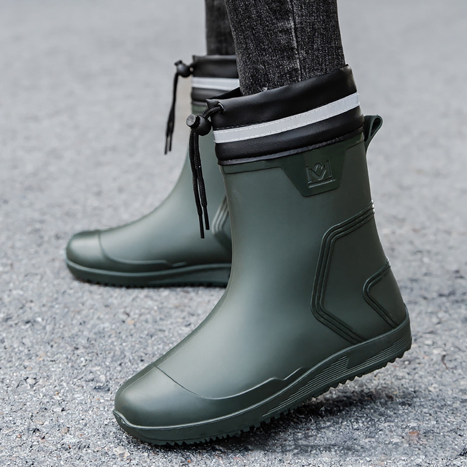 TIREOW Men Rain Boots Waterproof Boots Knee Mid Rubber Boots with PVC ...