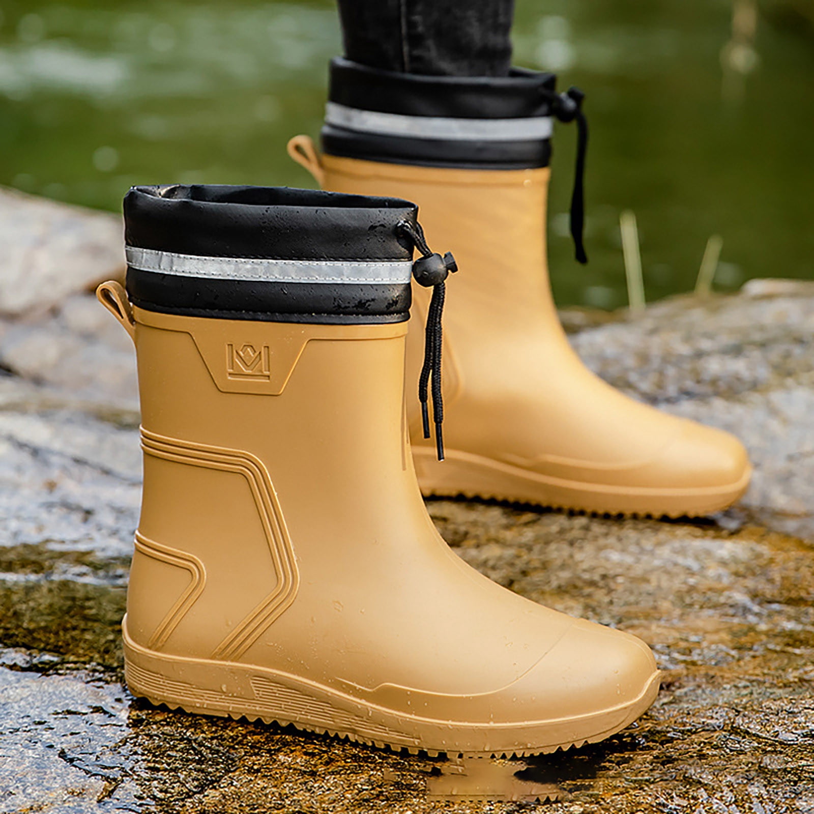 TIREOW Men Rain Boots Waterproof Boots Knee Mid Rubber Boots with PVC ...