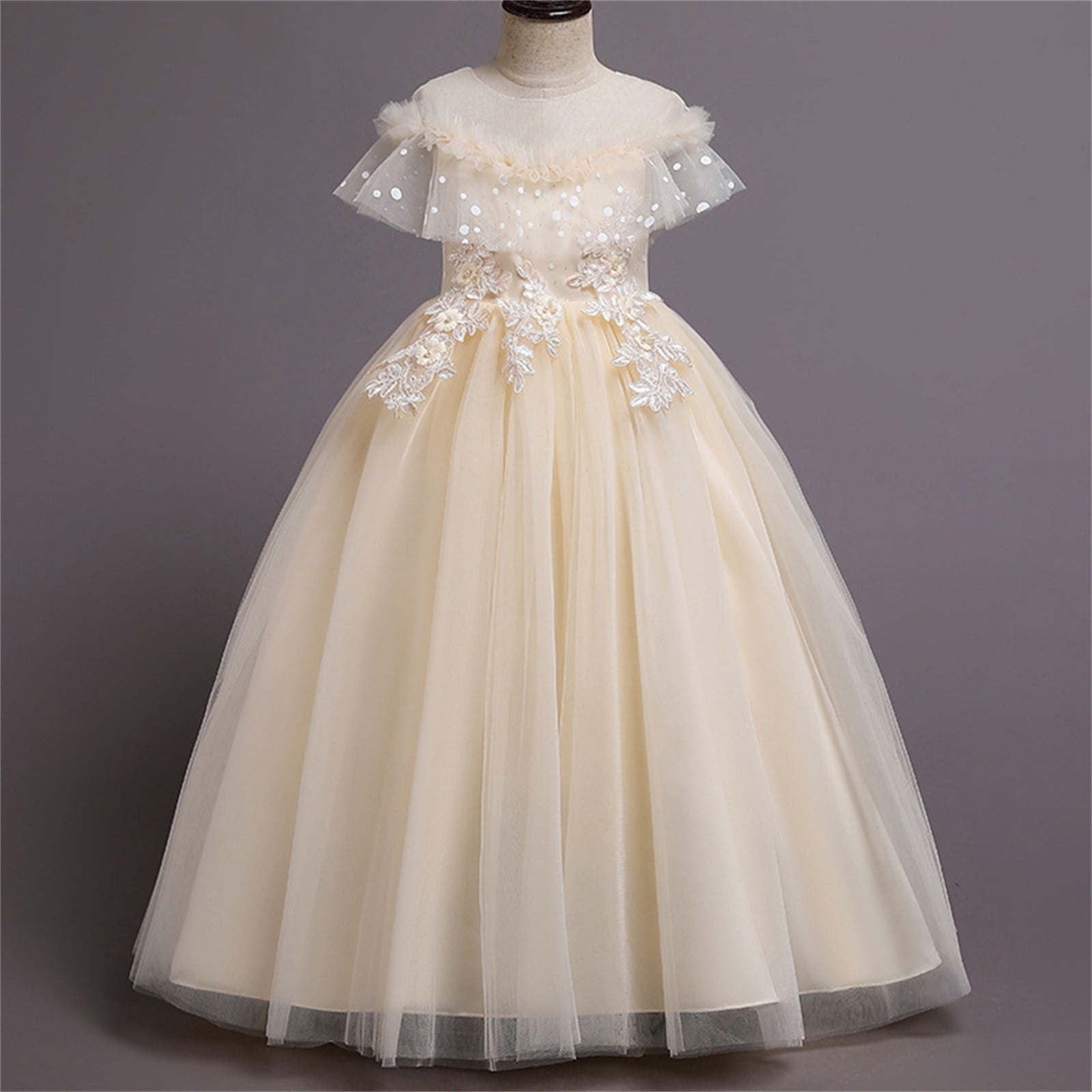 TIREOW Teen Kids Girls Long Dress Stylish Catwalk Dress Yarn Flower ...