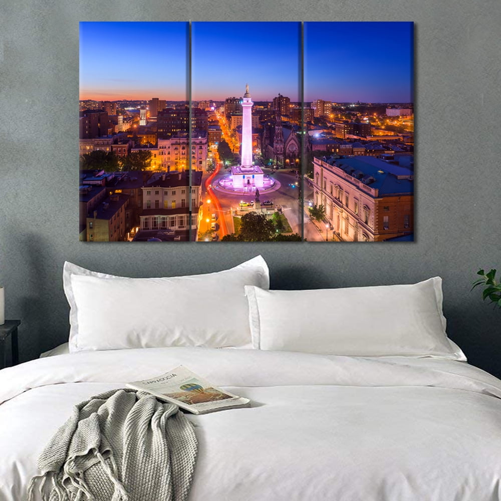 TISHIRON 3PCS Framed Canvas Wall Art Set,60"x40" Baltimore Cityscape ...