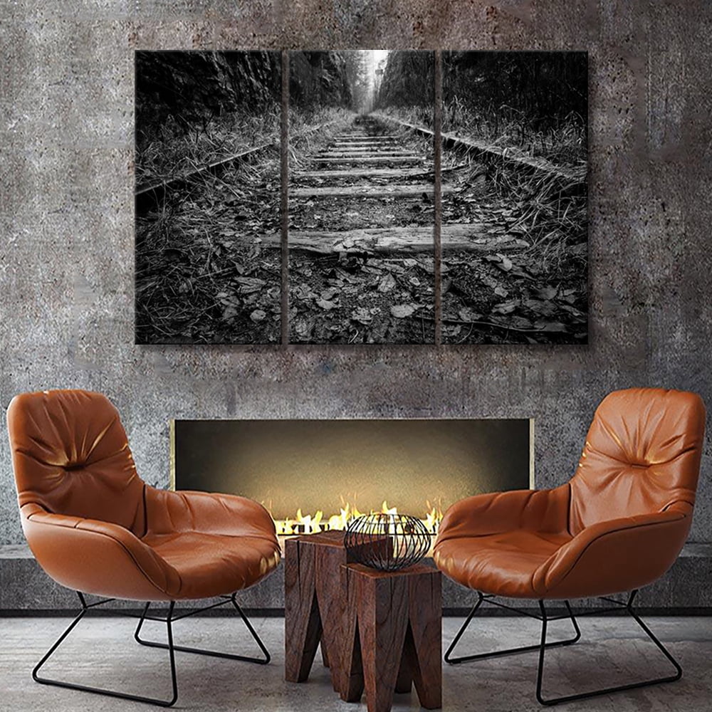 TISHIRON 3PCS Framed Canvas Wall Art Set,60"x40" Black and White Train ...