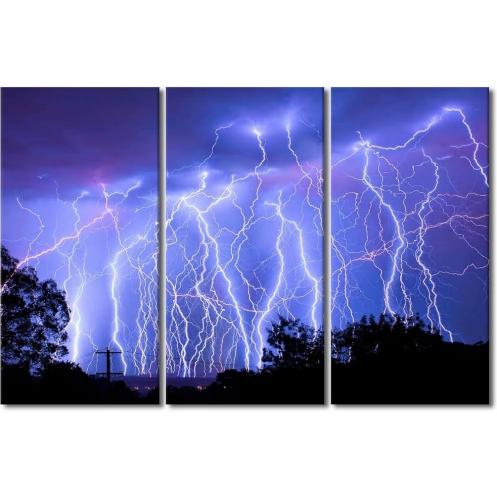 TISHIRON 3PCS Framed Lightning Storm Theme Canvas Wall Art Set,36"x24 ...