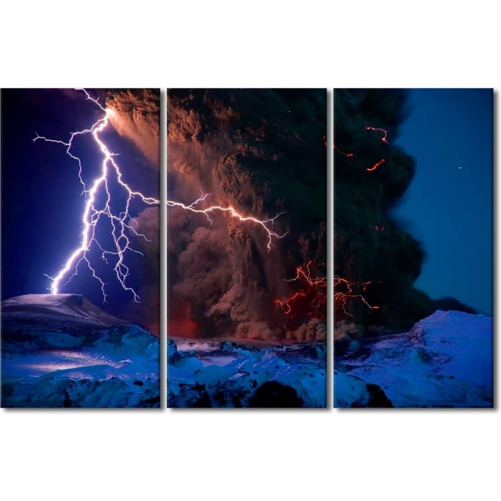 TISHIRON 3PCS Framed Lightning Storm Theme Canvas Wall Art Set,36"x24 ...