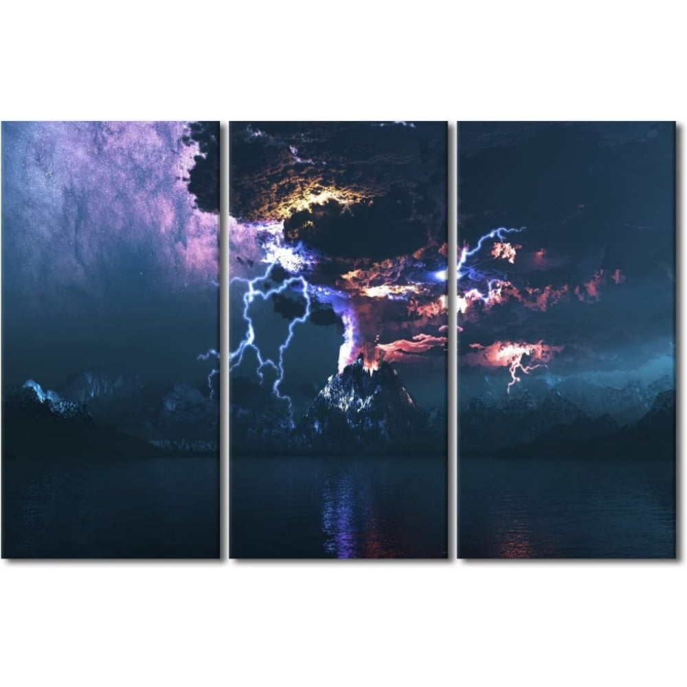 TISHIRON 3PCS Framed Lightning Storm Theme Canvas Wall Art Set,36"x24 ...