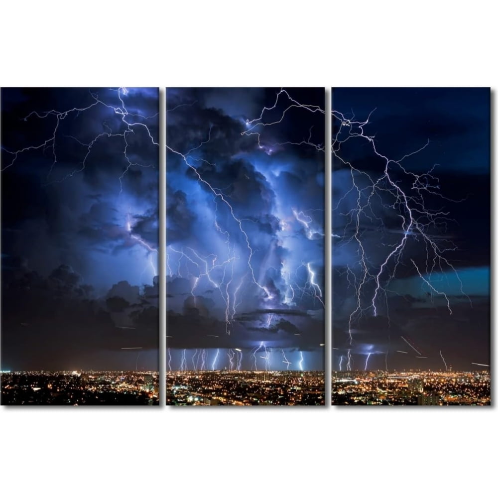 TISHIRON 3PCS Framed Lightning Storm Theme Canvas Wall Art Set,42"x28 ...