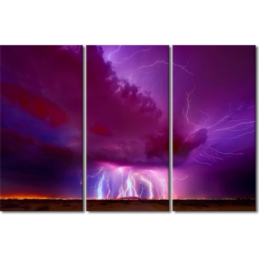 TISHIRON 3PCS Framed Lightning Storm Theme Canvas Wall Art Set,60"x40 ...
