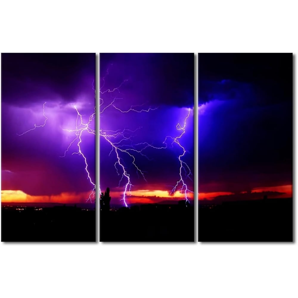 TISHIRON 3PCS Framed Lightning Storm Theme Canvas Wall Art Set,60"x40 ...