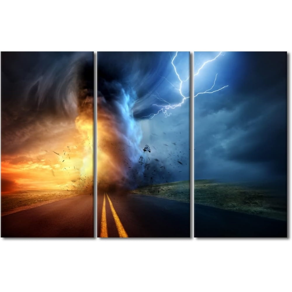 TISHIRON 3PCS Framed Lightning Storm Theme Canvas Wall Art Set,60"x40 ...