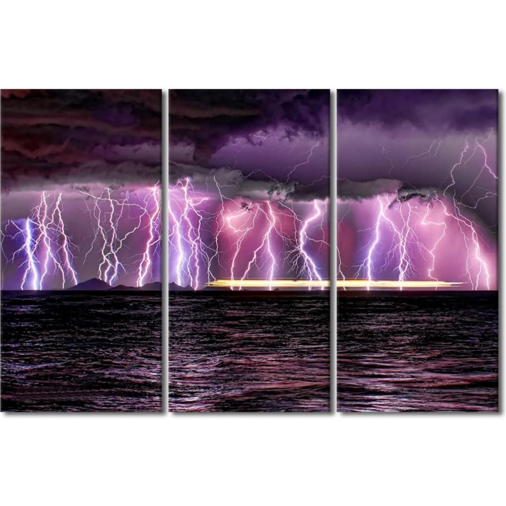 TISHIRON 3PCS Framed Lightning Storm Theme Canvas Wall Art Set,60"x40 ...