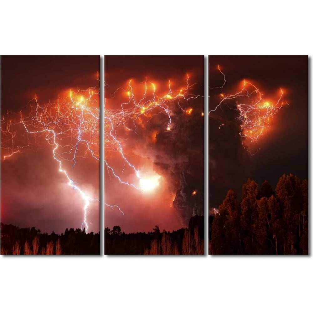 TISHIRON 3PCS Framed Lightning Storm Theme Canvas Wall Art Set,60"x40 ...