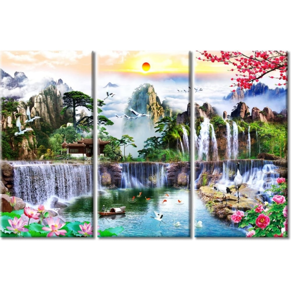 TISHIRON 3PCS Framed Waterfall Landscape Theme Canvas Wall Art Set,60 ...