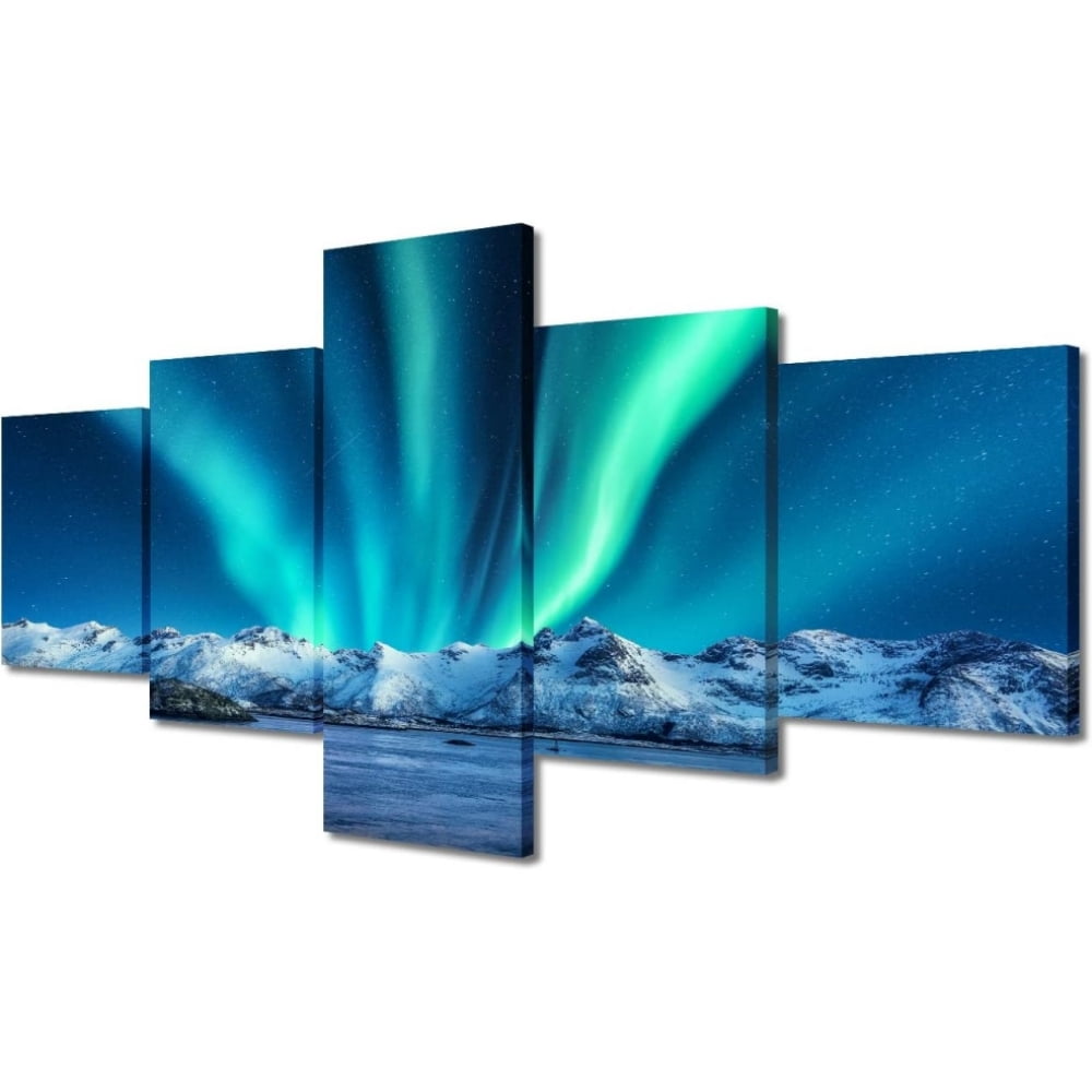TISHIRON 5PCS Framed Aurora Borealis Landscape Theme Canvas Wall Art ...
