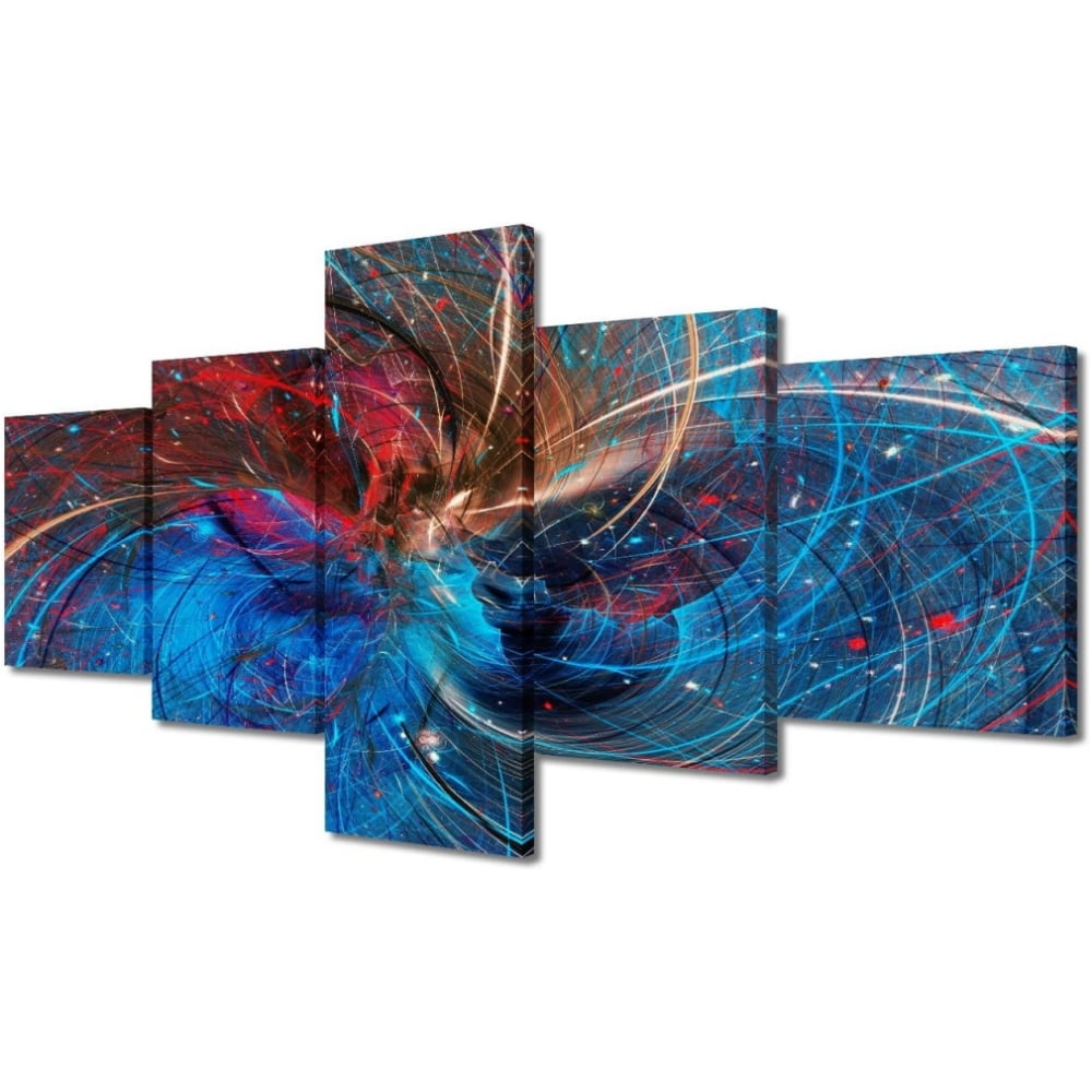TISHIRON 5PCS Framed Abstract Theme Canvas Wall Art Set,50"x24" Blue ...