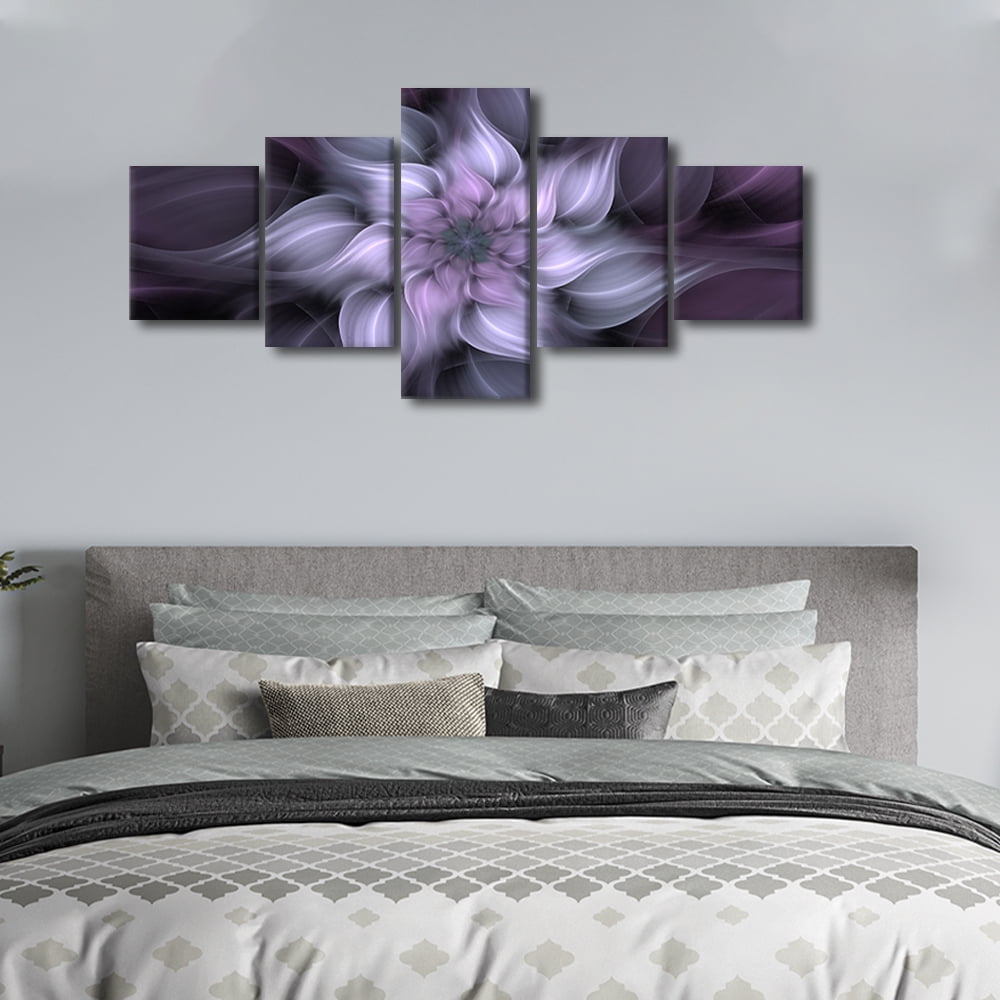 TISHIRON 5PCS Framed Canvas Wall Art Set,50"x24" Abstract Purple Flower Canvas Art Decor ...