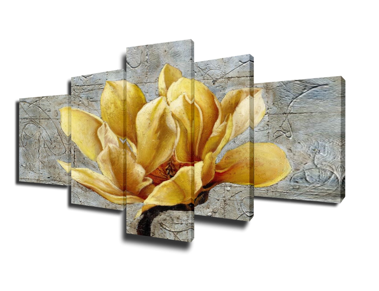 TISHIRON 5PCS Framed Canvas Wall Art Set,50"x24" Abstract Yellow Flower ...