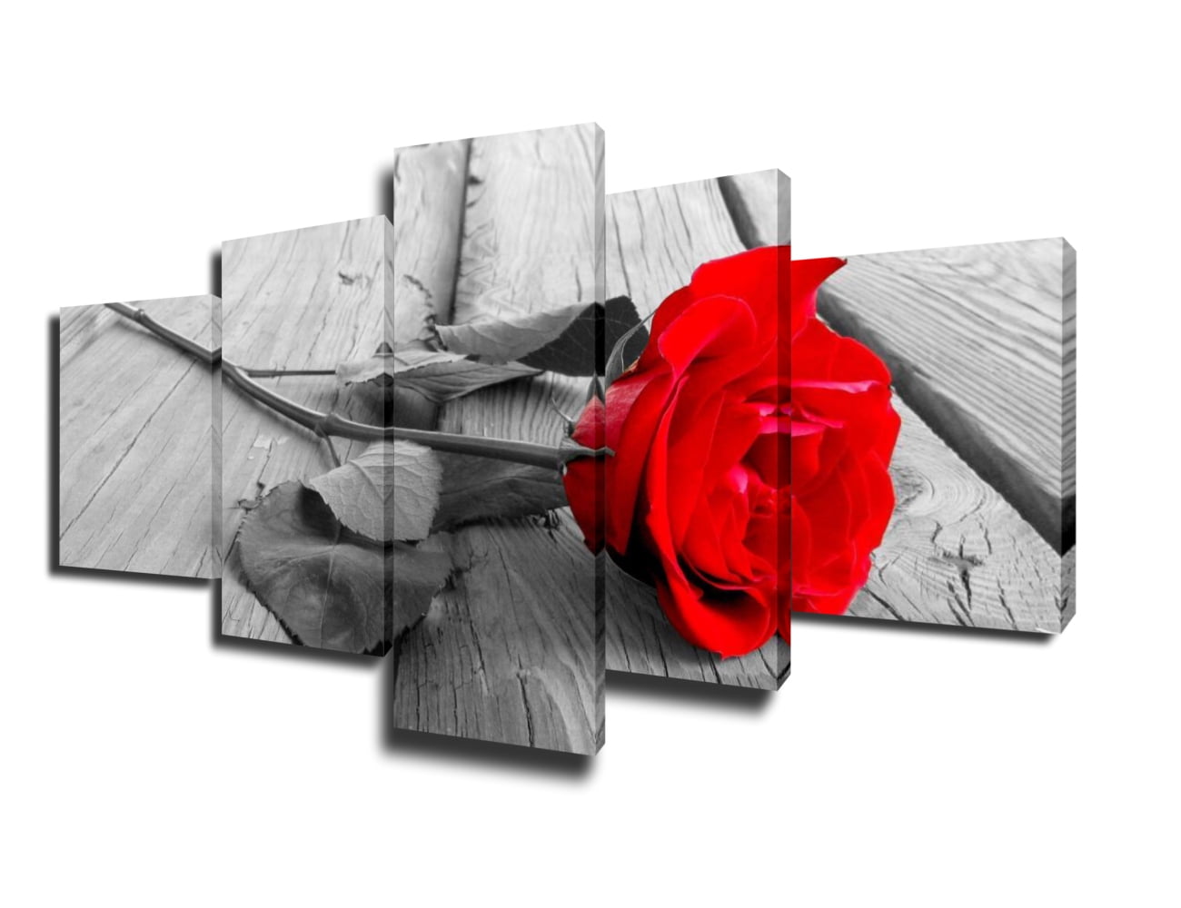 TISHIRON 5PCS Framed Canvas Wall Art Set,50"x24" Red Rose Flower Canvas ...