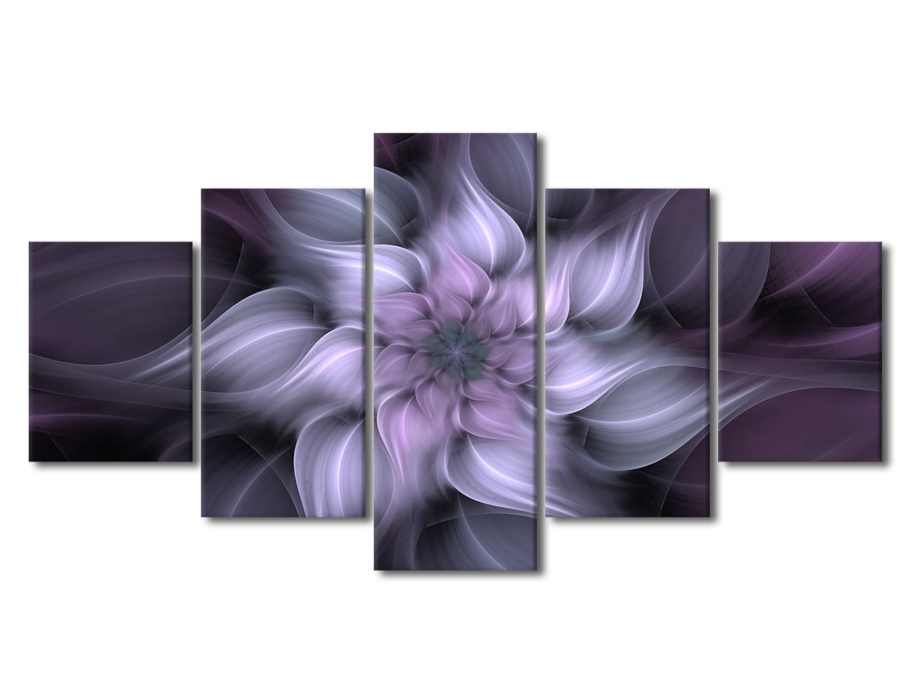 TISHIRON 5PCS Framed Canvas Wall Art Set,60"x32" Abstract Purple Flower Canvas Art Decor ...