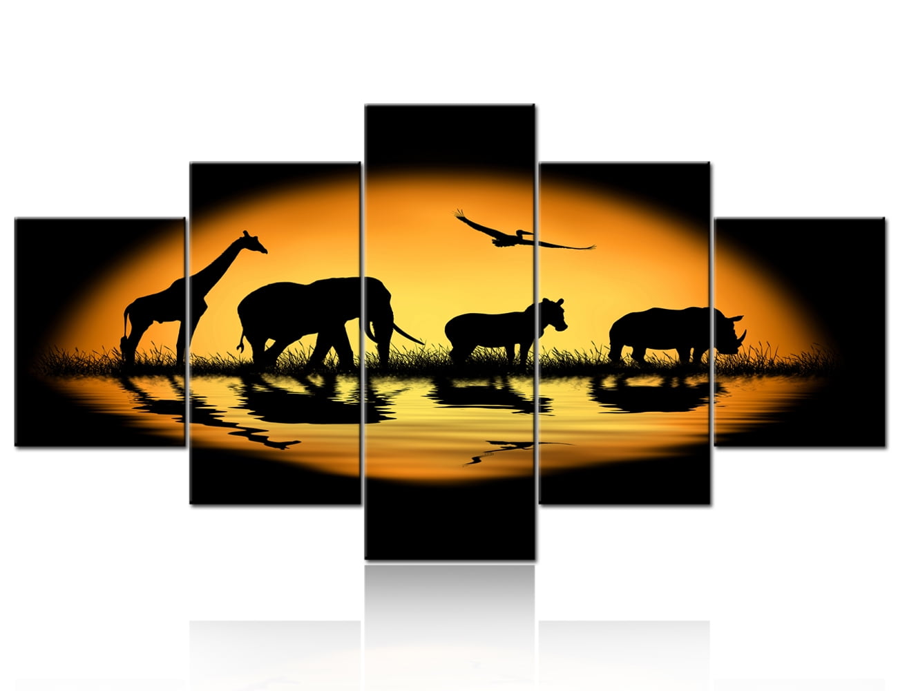 TISHIRON 5PCS Framed Canvas Wall Art Set,60"x32" African Wild Animals ...