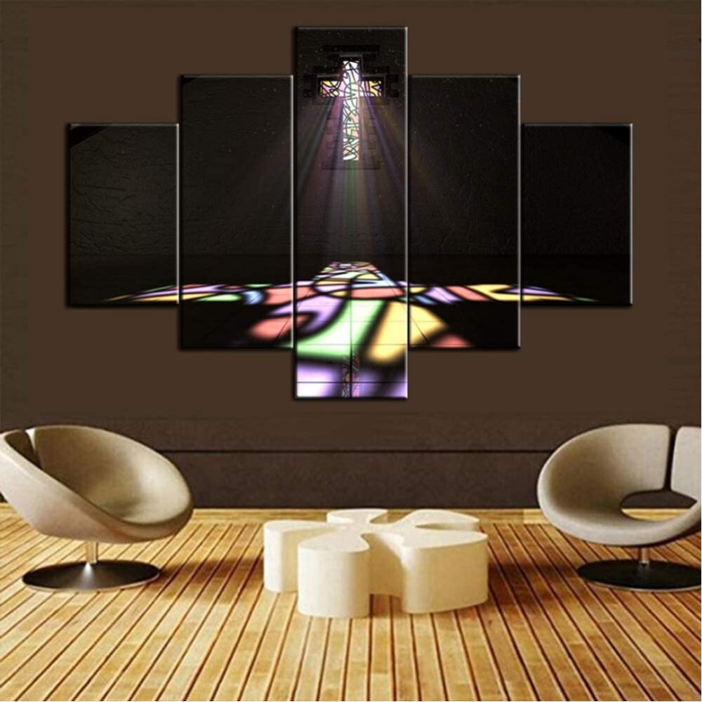 TISHIRON 5PCS Framed Canvas Wall Art Set,60"x32" Cross Jesus Christ ...