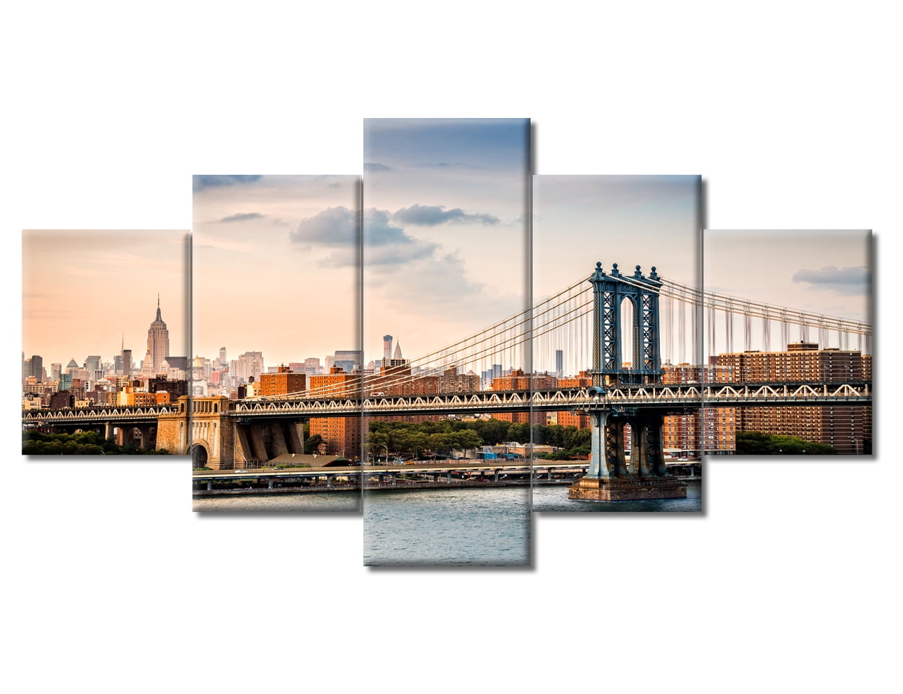TISHIRON 5PCS Framed Canvas Wall Art Set,60"x32" Manhattan Bridge ...