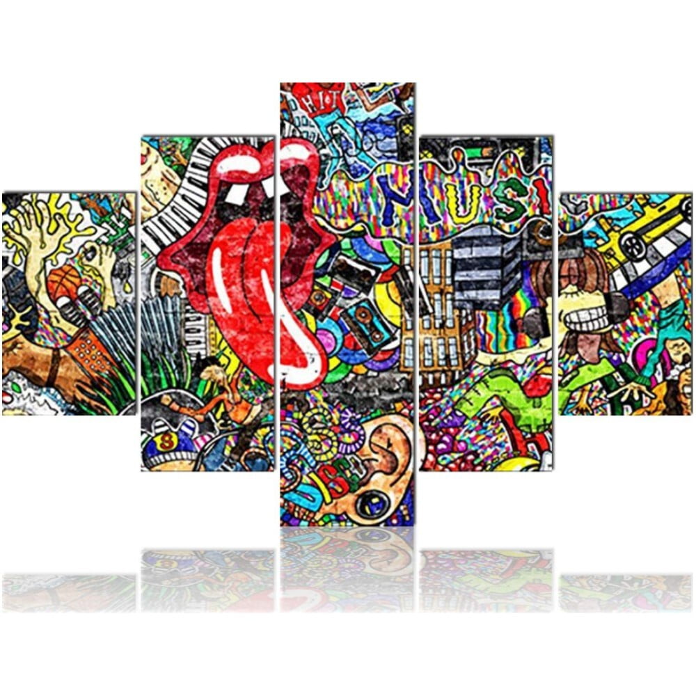 TISHIRON 5PCS Framed Canvas Wall Art Set,60"x32" Music Collage Canvas ...